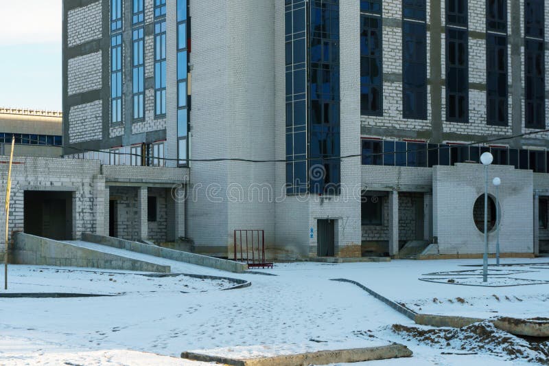 Construction Site in the Snow in Winter. Construction of a Residential ...