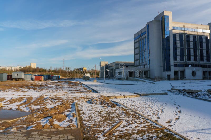 Construction Site in the Snow in Winter. Construction of a Residential ...