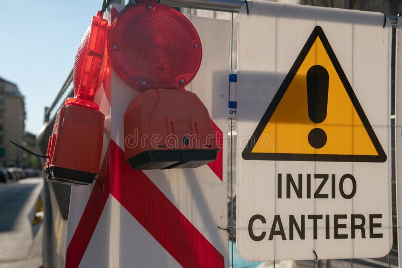Construction Site: Construction Site Start Sign, with Danger Symbol and ...