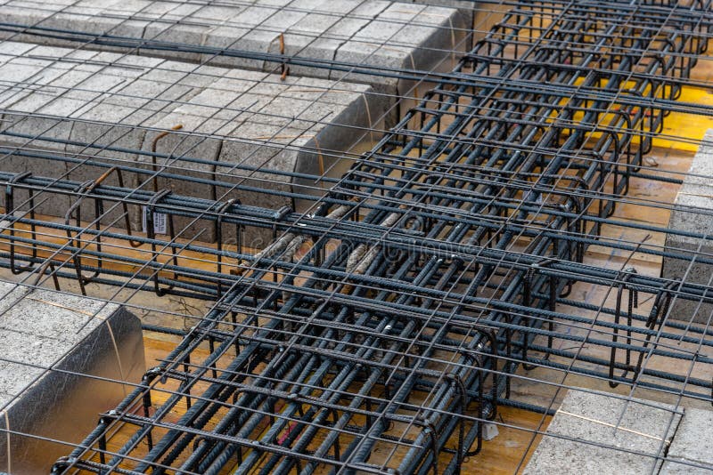Construction Site with Steel Formworks and Reinforcing Bars for Stock ...
