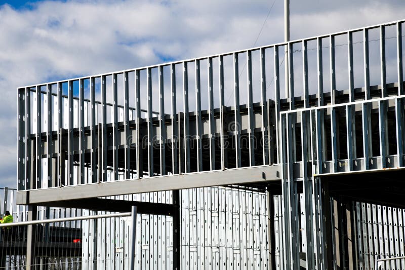 Construction Site with Steel Frame of Building Exposed Stock Image ...