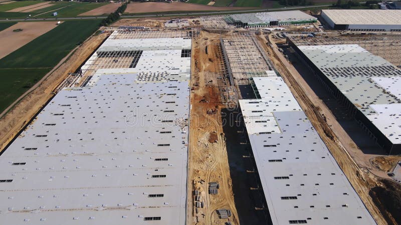 Construction Site with Steel Frame Structure of Warehouse Building ...