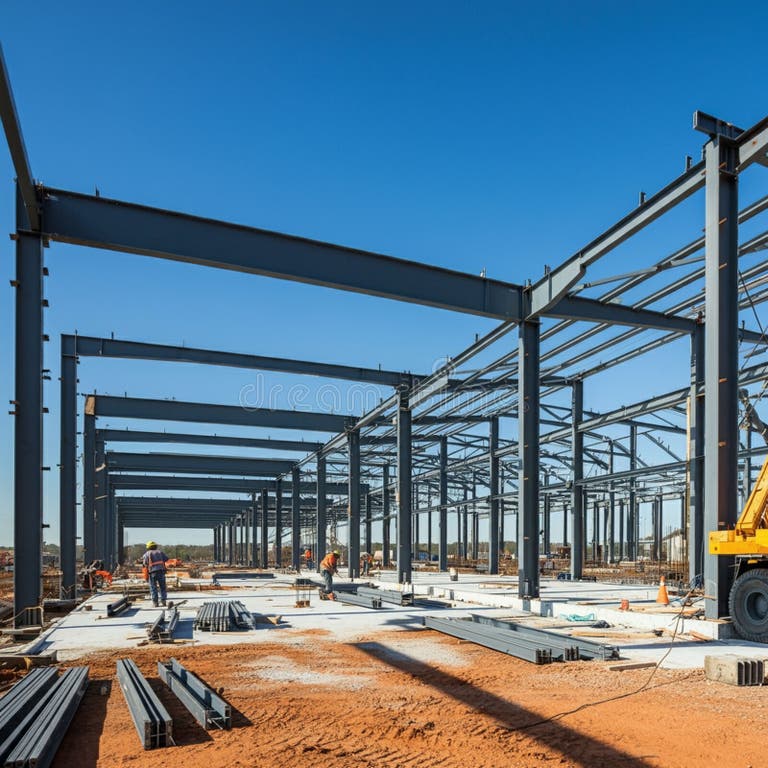 Construction Site with a Steel Framework Structure Under Development ...