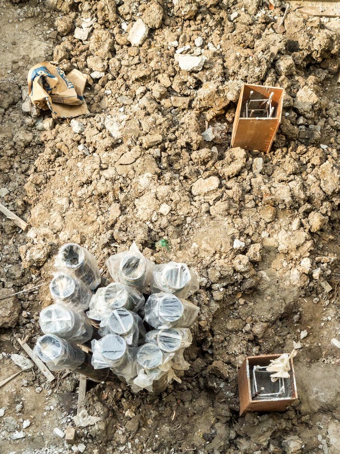 Construction Site with Steel Rod and Wire Tube Stock Photo - Image of ...