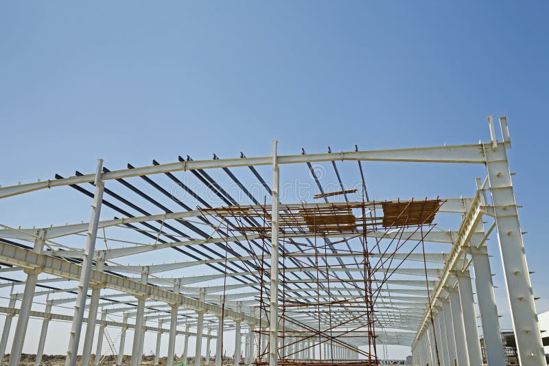 In the Construction Site, Steel Structure is Under Construction Stock ...