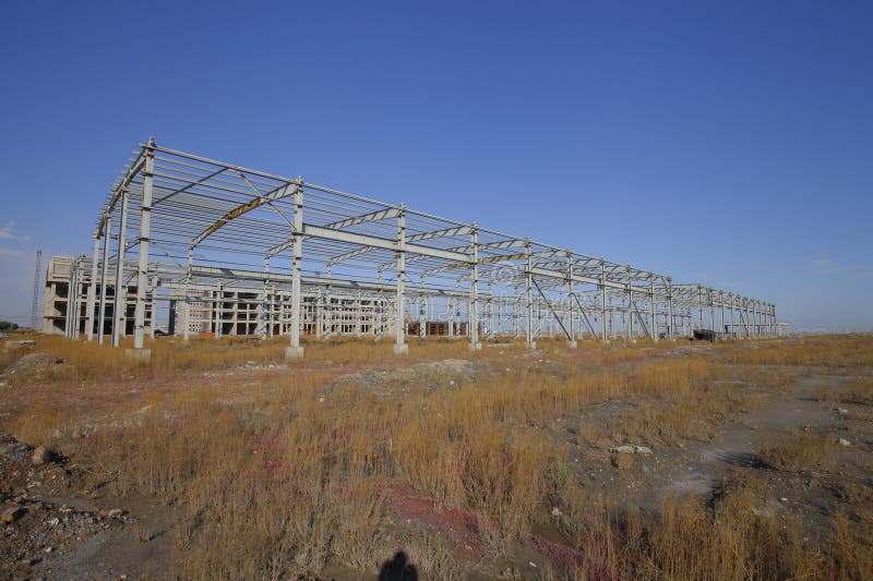 In the Construction Site, Steel Structure is Under Construction Stock ...