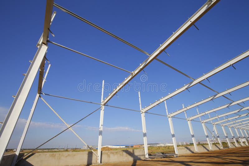 In the Construction Site, Steel Structure is Under Construction Stock ...
