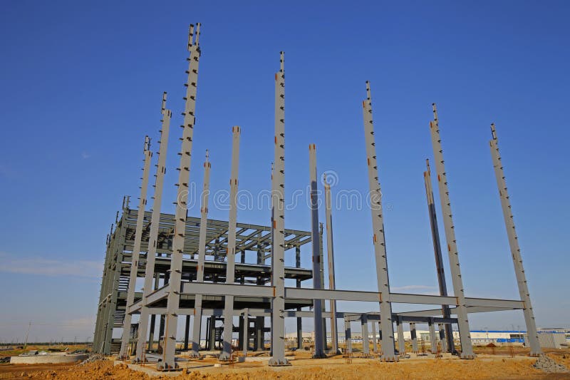 In the Construction Site, Steel Structure is Under Construction Stock ...