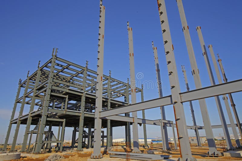In the Construction Site, Steel Structure is Under Construction Stock ...