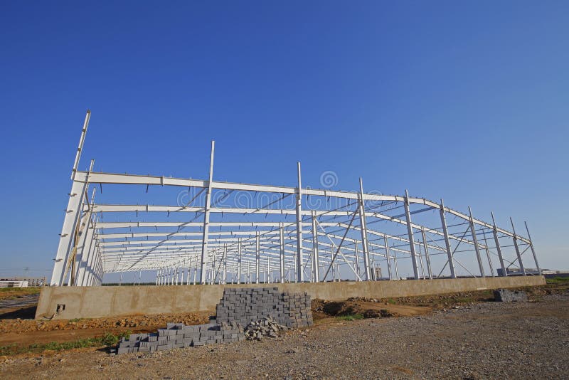 In the Construction Site, Steel Structure is Under Construction Stock ...