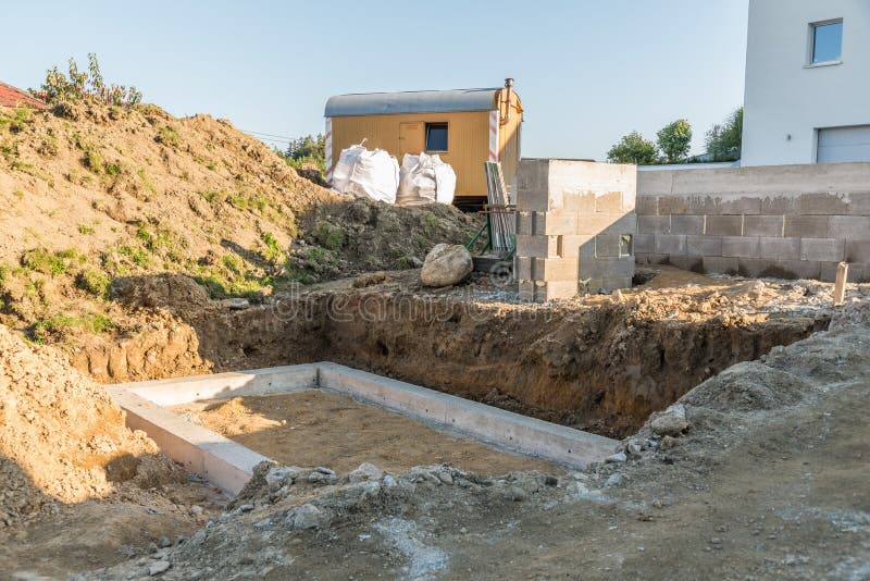 Construction Site with Strip Foundation and Bricks Editorial Stock ...