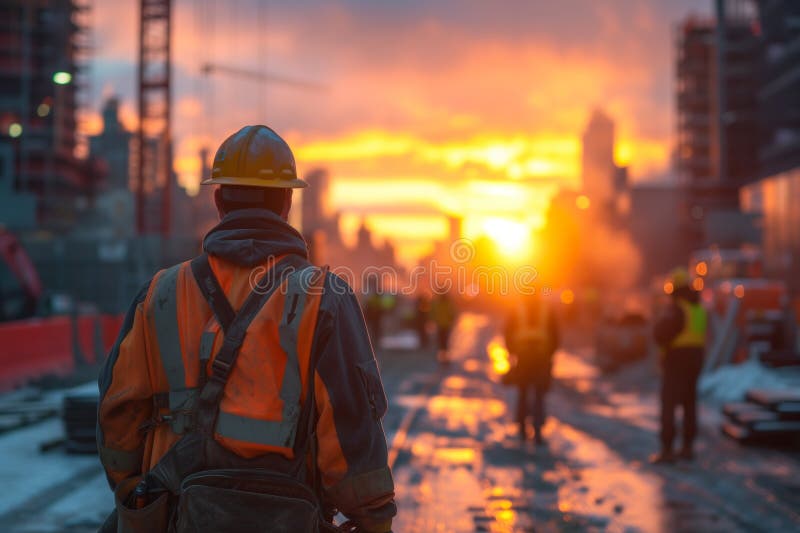 A Construction Site at Sunrise, Capturing the Early Start of the ...
