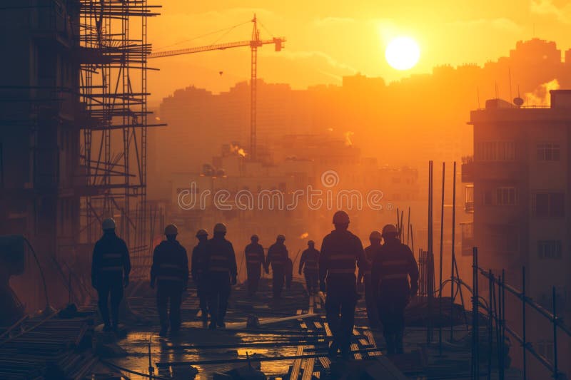 A Construction Site at Sunrise, Capturing the Early Start of the ...