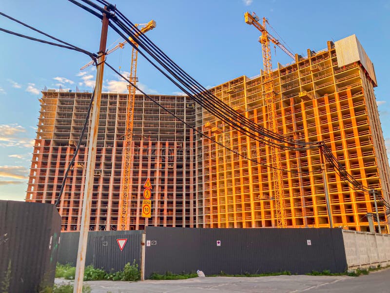 Construction Site at Sunrise or Sunset, Early Stage Development ...