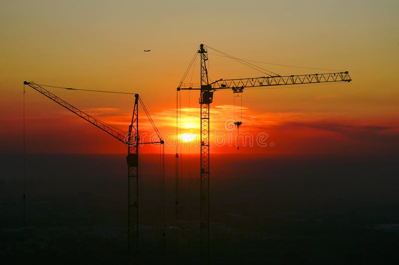 Construction Site on Sunset. Stock Photo - Image of design, occupation ...