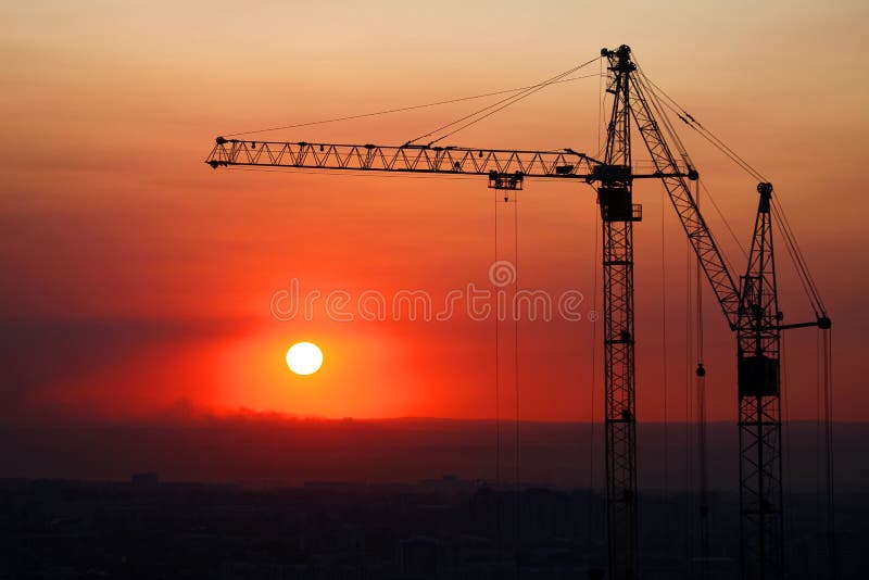 Construction Site on Sunset. Stock Image - Image of activity, building ...