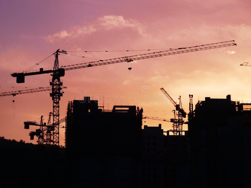 Construction Site on Sunset Stock Image - Image of architecture ...