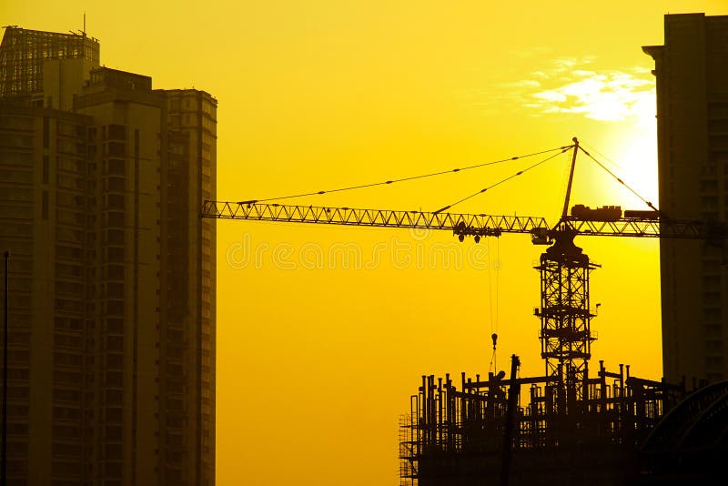 Construction Site on Sunset Stock Image - Image of business, girder ...