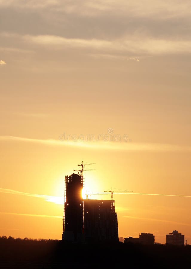 Construction Site on Sunset Stock Image - Image of architecture ...