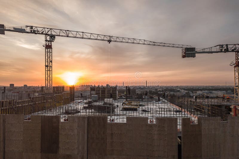 Construction Site at Sunset Stock Photo - Image of site, project: 123540124
