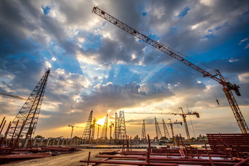 Construction Site with Sunset Stock Image - Image of pile, build: 85002015