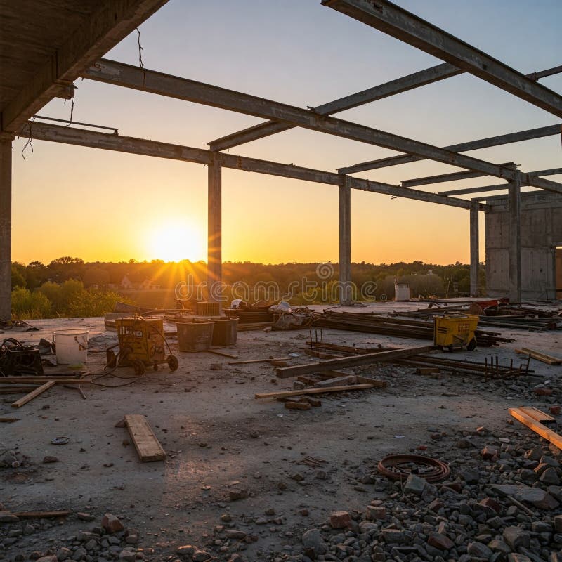 Construction Site Sunset Concrete Steel (Generated with AI) Stock ...