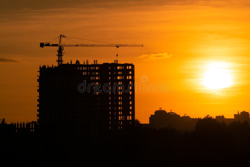 Construction Site on Sunset Stock Image - Image of high, crane: 156635819