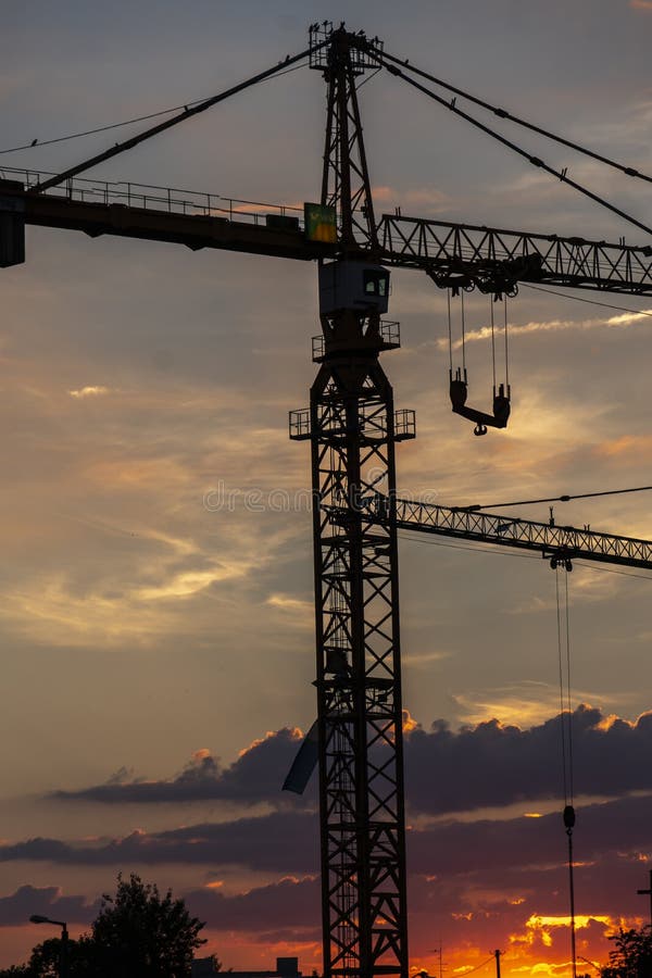 Construction Cranes at Sunset Stock Photo - Image of future, estate ...