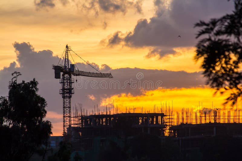 Construction Site at Sunset Stock Image - Image of frame, engineering ...