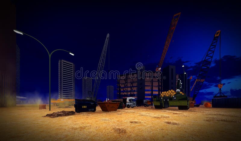 Construction Site at Sunset Stock Photo - Image of construction ...