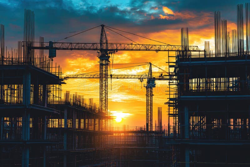 Construction Site Sunset stock image. Image of architecture - 373250305