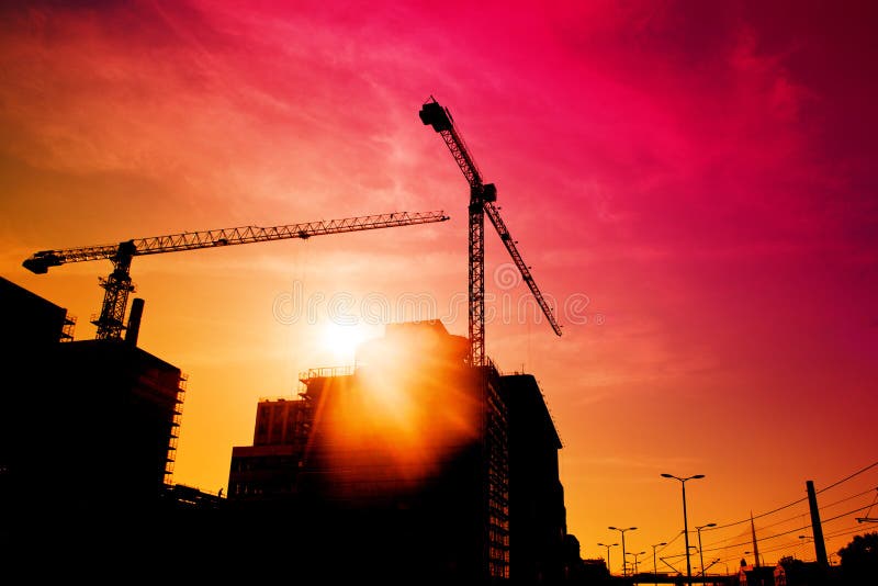 Construction Site in Sunset Stock Image - Image of urban, building ...