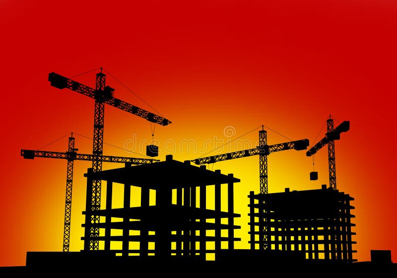 Construction Site in Sunset Stock Illustration - Illustration of city ...
