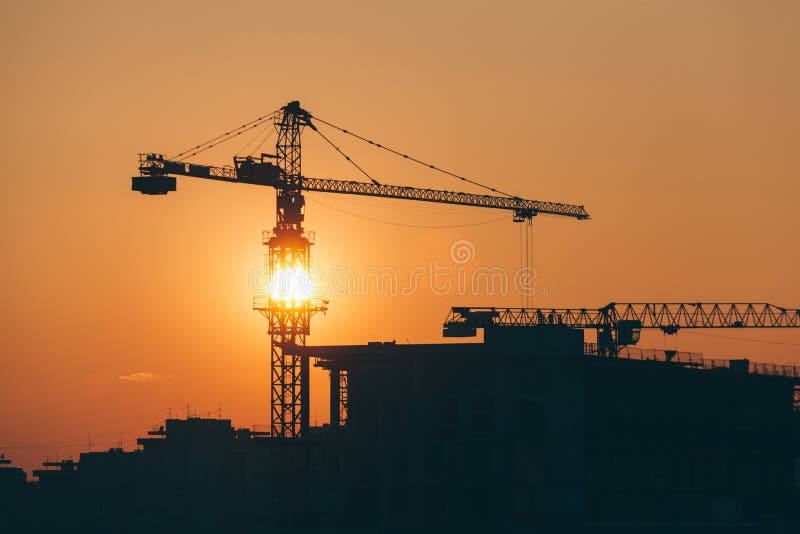 Construction Site in Sunset Stock Photo - Image of evening, orange ...
