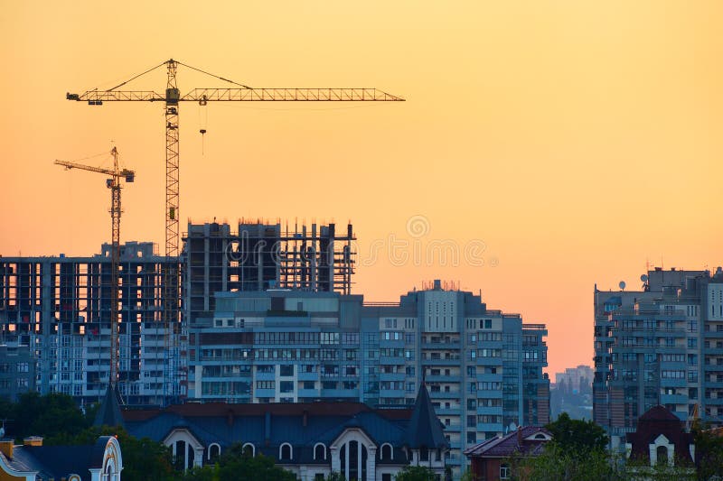 Construction Site at Sunset Stock Image - Image of engineering, high ...