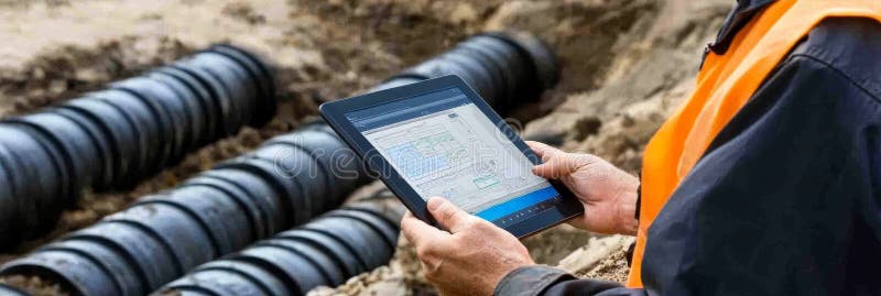 Construction Site Supervision Engineer Monitoring Pipe Installation ...