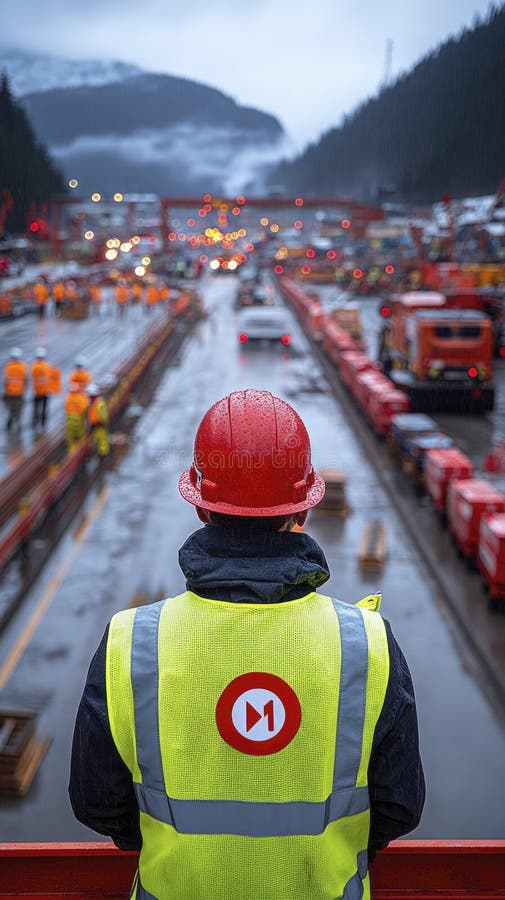 Construction Site Supervisor Overseeing Mountain Highway Project in ...