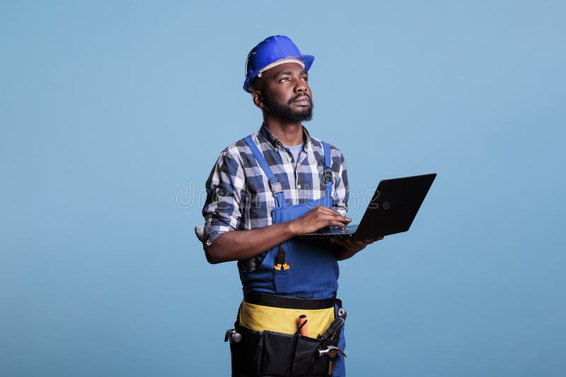 Construction Supervisor Using Modern Laptop Computer Stock Image ...