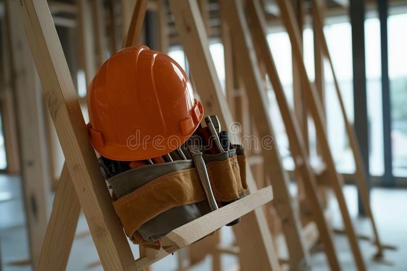 Construction Site Tools and Safety Gear Displayed in a Modern Building ...