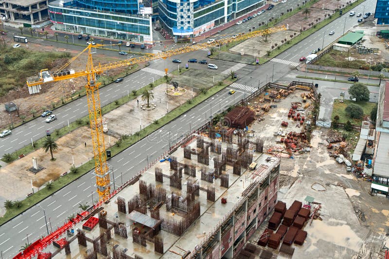 Construction Site Top View. Early Stage of the Construction of a High ...