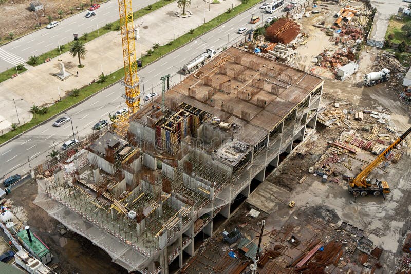 Construction Site Top View. Early Stage of the Construction of a High ...