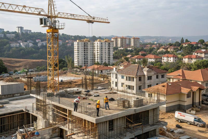 Construction Site with Tower Crane House and Buildings Construction ...