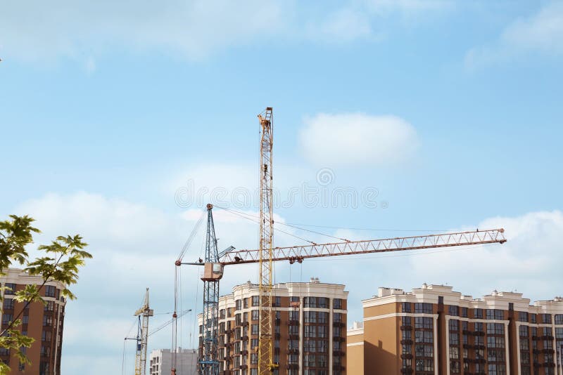 Construction Site with Tower Crane Near Building Stock Image - Image of ...