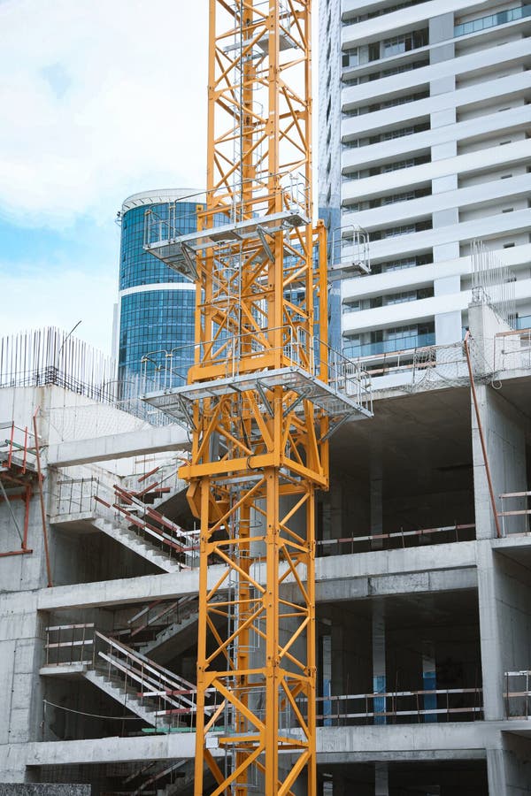 Construction Site with Tower Crane Near Unfinished Building Stock Image ...