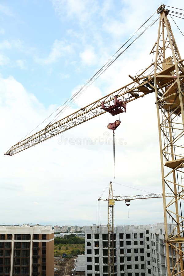 Construction Site with Tower Crane Near Unfinished Building Stock Image ...