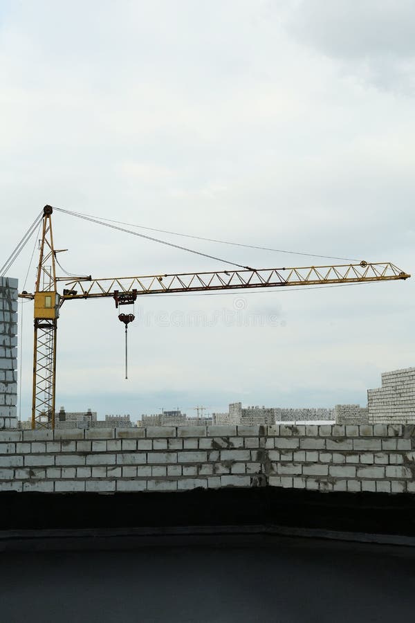 Construction Site with Tower Crane Near Unfinished Building Stock Image ...