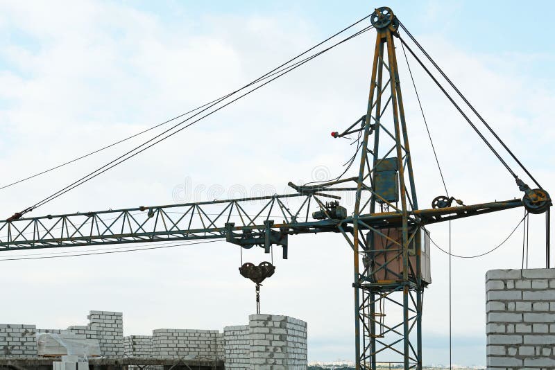 Construction Site with Tower Crane Near Unfinished Building Stock Image ...