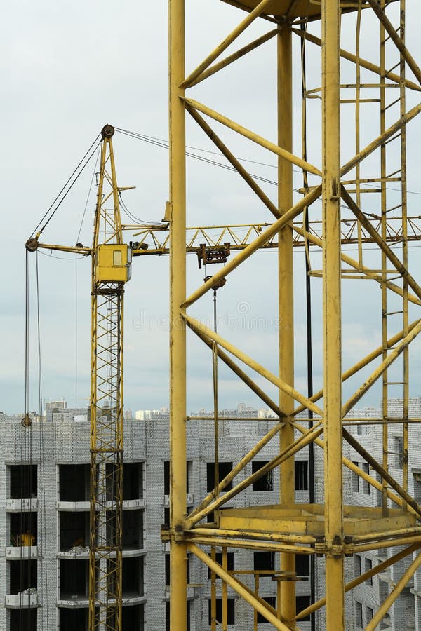 Construction Site with Tower Crane Near Unfinished Building Stock Image ...