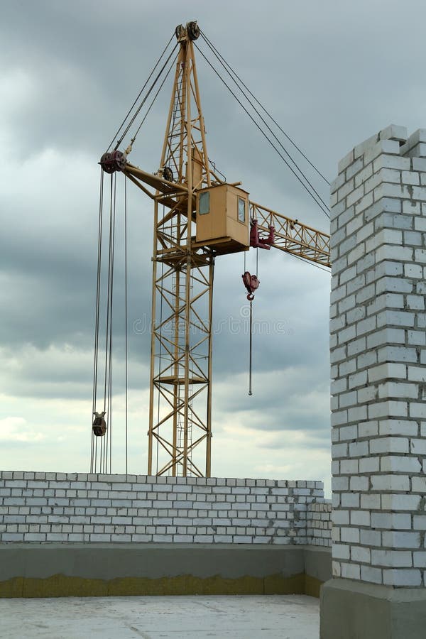 Construction Site with Tower Crane Near Unfinished Building Stock Image ...