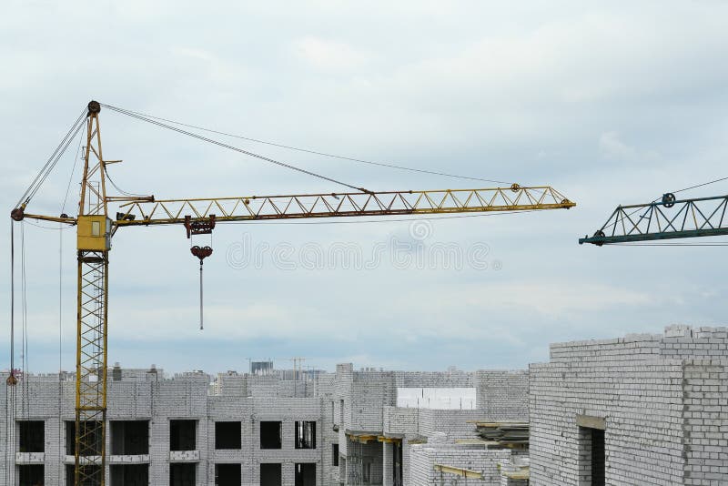 Construction Site with Tower Crane Near Unfinished Building Editorial ...